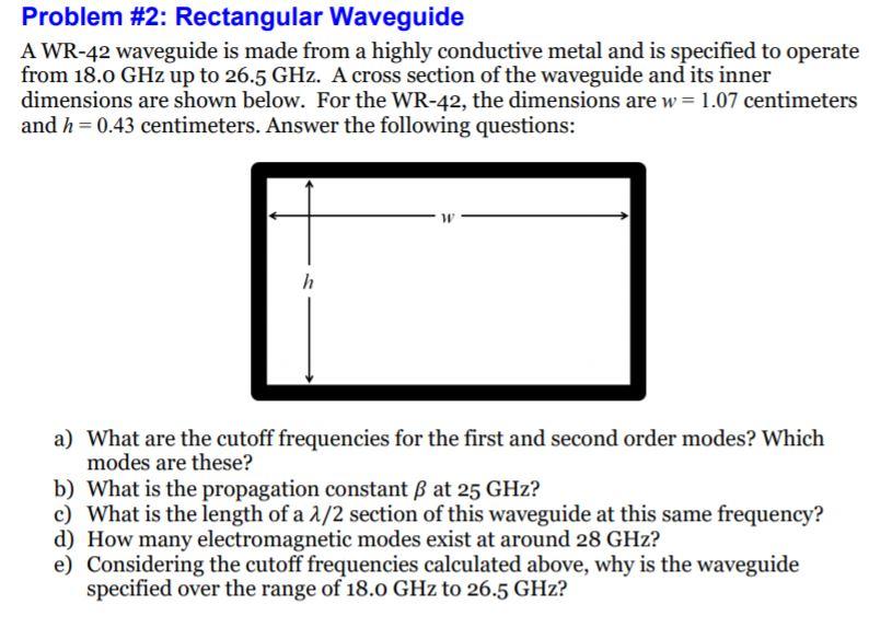 Solved Problem #2: Rectangular Waveguide A WR-42 waveguide | Chegg.com