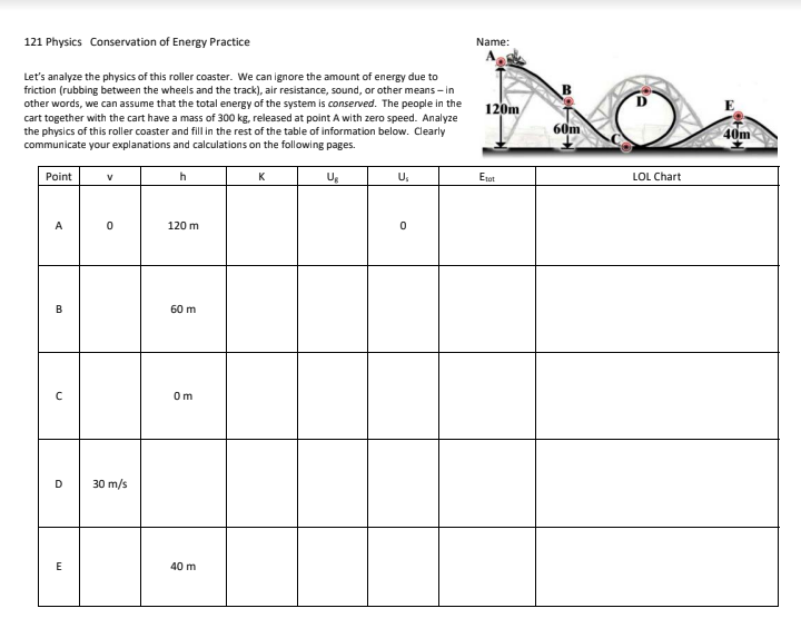 Solved 121 Physics Conservation of Energy Practice Name: | Chegg.com