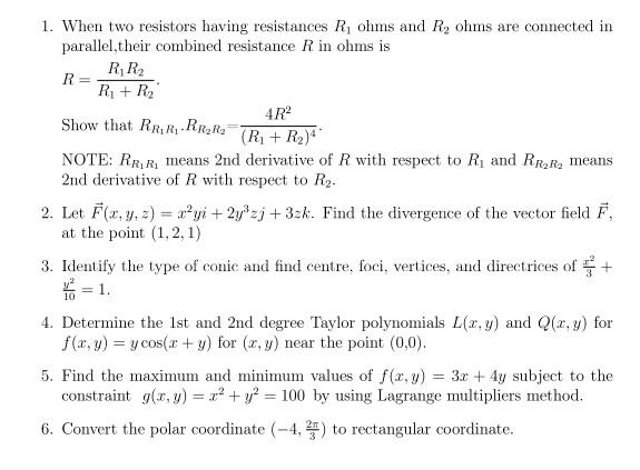 Solved 1. When two resistors having resistances Rohms and R, | Chegg.com