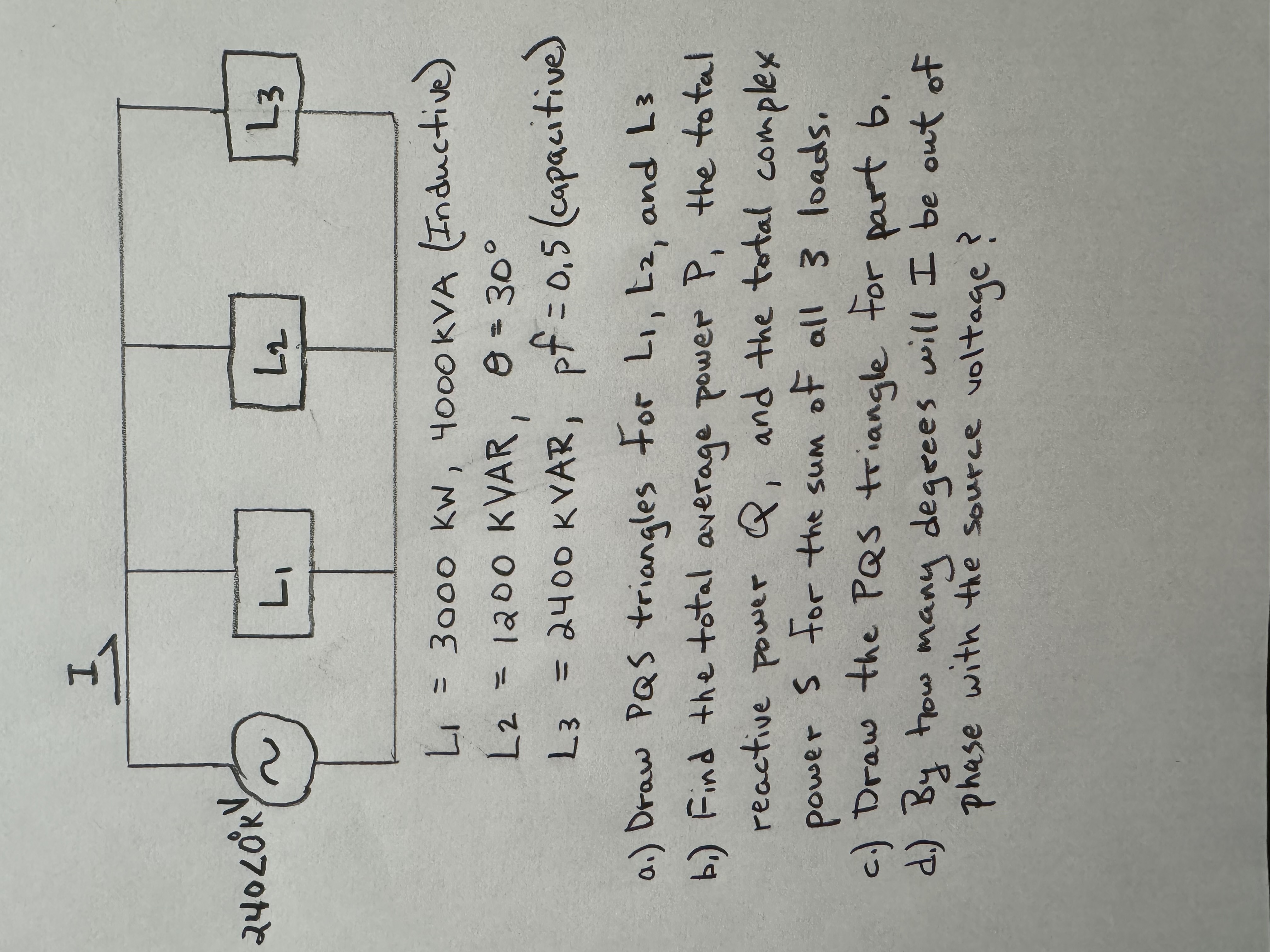 Solved L1=3000kW,4000kVA (Inductive) | Chegg.com