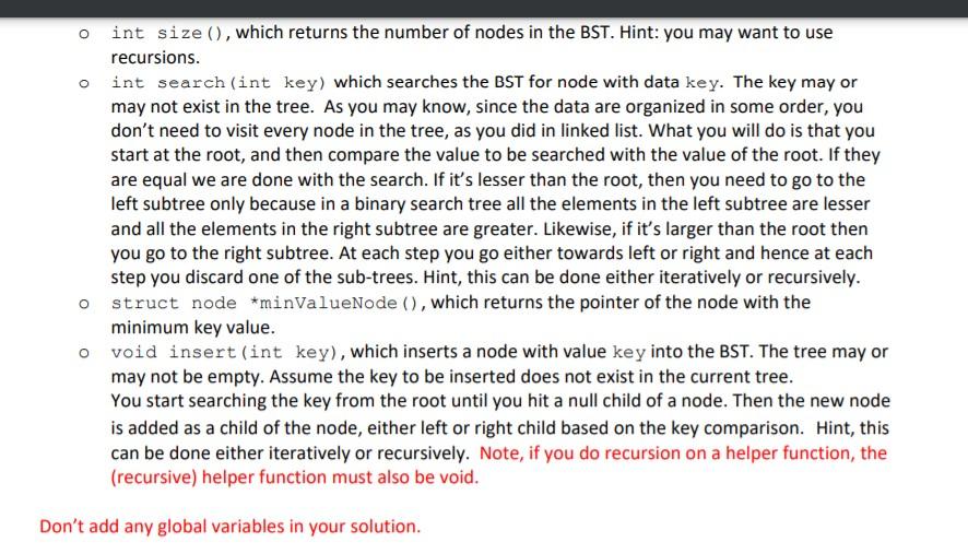 Solved Question 2 Binary search tree in C (40 pts) Subject: | Chegg.com