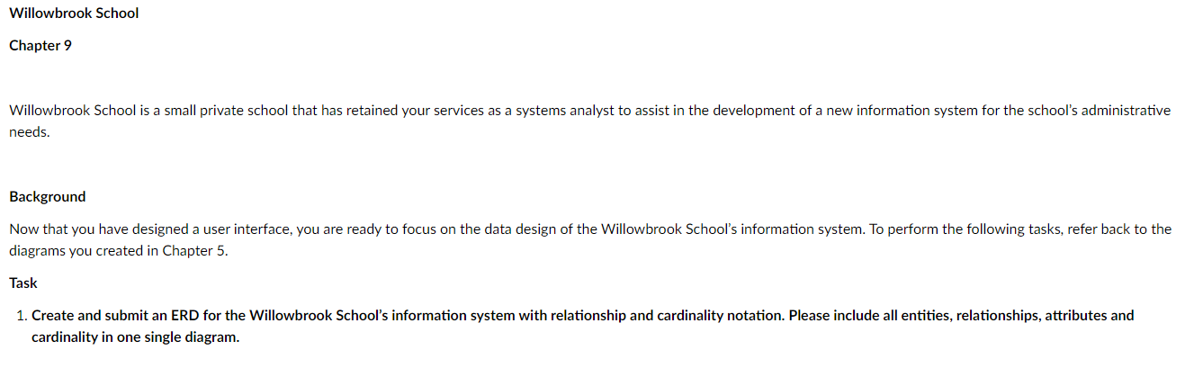 Solved Willowbrook School Chapter 9 Willowbrook School is a | Chegg.com