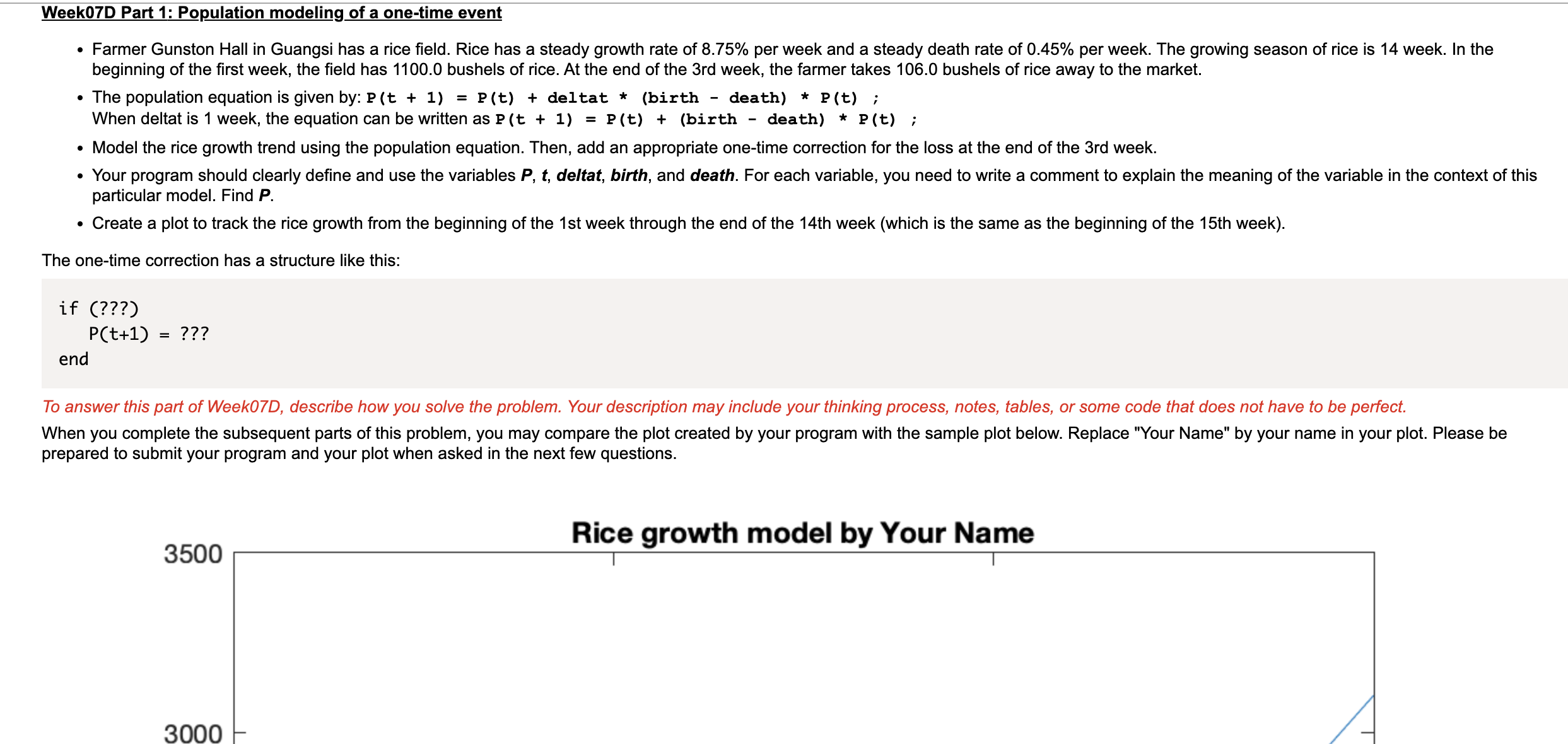 Solved beginning of the first week, the field has 1100.0 | Chegg.com