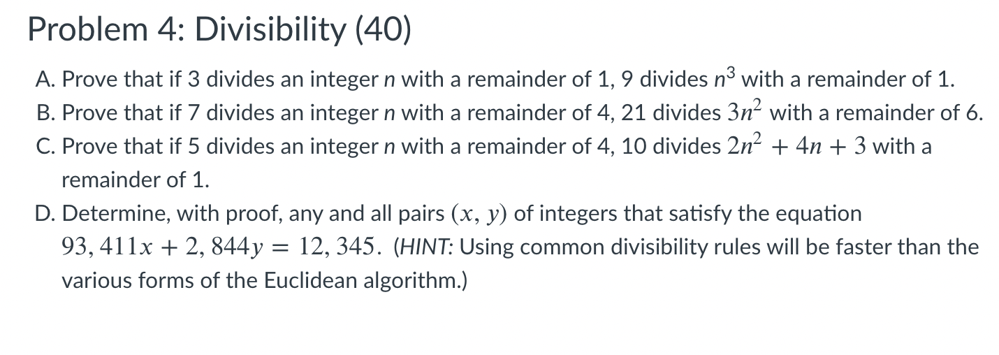 Solved Problem 4: Divisibility (40) A. Prove that if 3 | Chegg.com