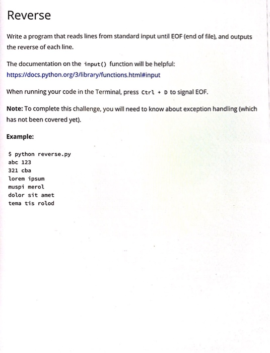 Solved Reverse Write a program that reads lines from | Chegg.com