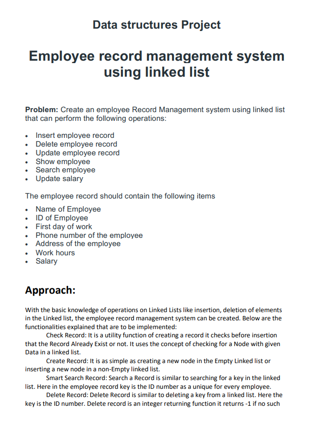 Solved Data structures Project Employee record management | Chegg.com