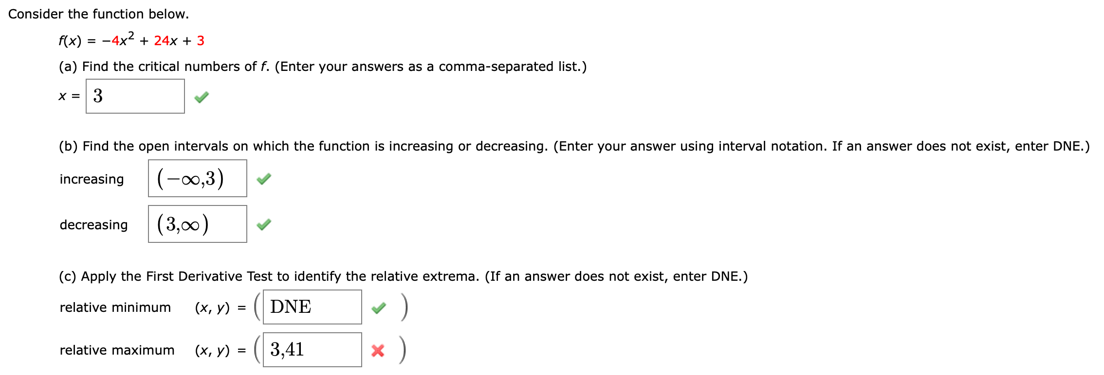 Solved Consider the function below. f(x) = -4x2 + 24x + 3 | Chegg.com