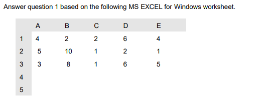Solved Answer question 1 based on the following MS EXCEL for | Chegg.com