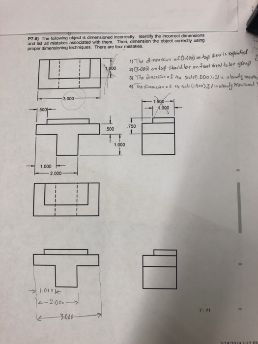 Solved Name: Date: P7-8) The following object is dimensioned | Chegg.com