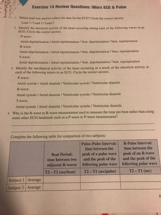 Solved Exercise 14 Review Questions: iWorx ECG&Pulse 1. | Chegg.com