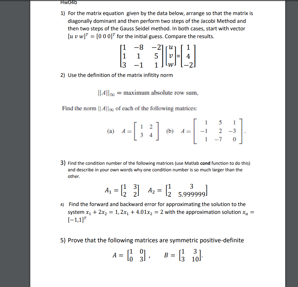 Solved Hw045 1) For the matrix equation given by the data | Chegg.com