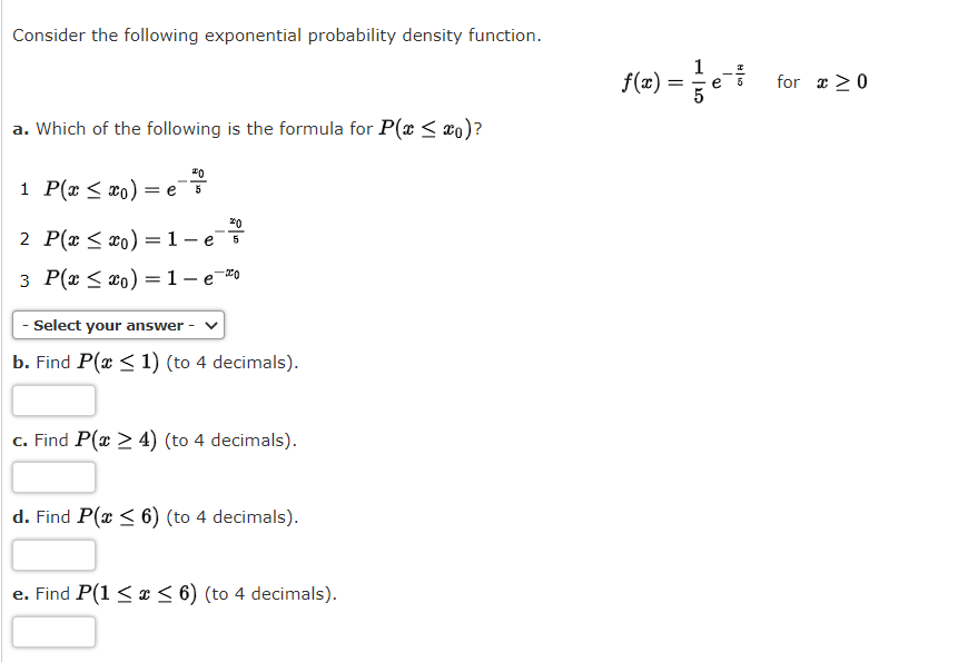 Solved Consider the following exponential probability | Chegg.com