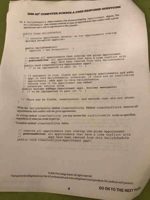 Solved Ons 2006 Ap Computer Science A Free Response O 