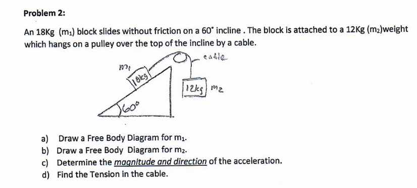 Solved Problem 2: An 18Kg (m1) block slides without friction | Chegg.com
