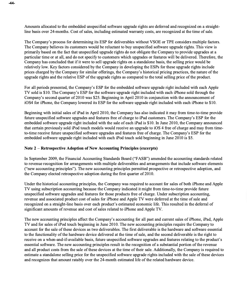 Refer to Apple's revenue recognition footnote. | Chegg.com