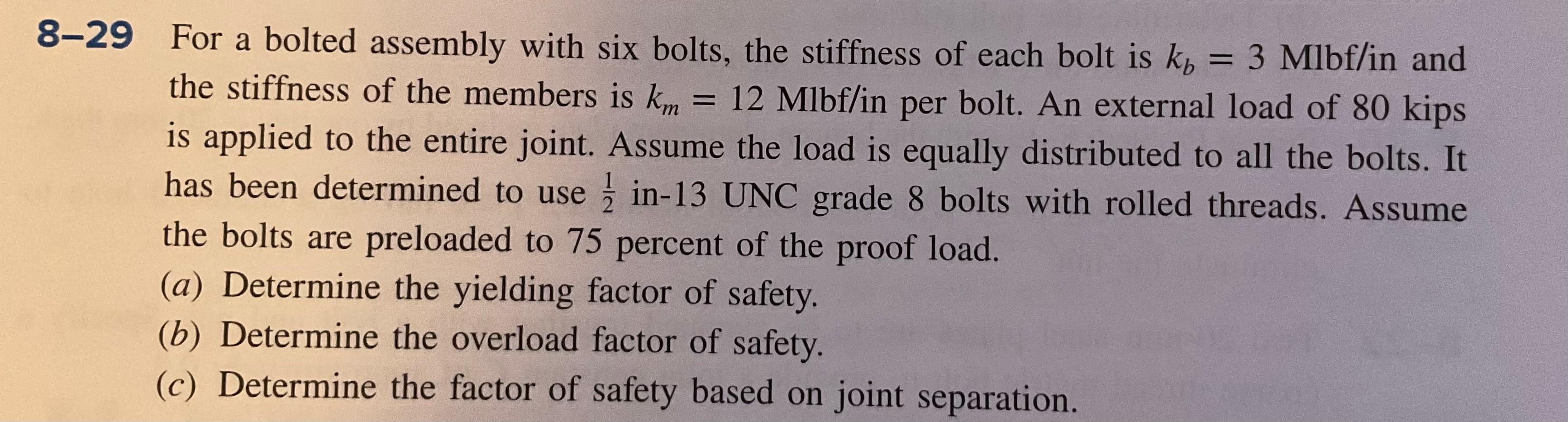 Solved 3-29 For a bolted assembly with six bolts, the | Chegg.com