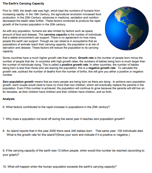 Human Population Growth Objectives: Create a graph of | Chegg.com