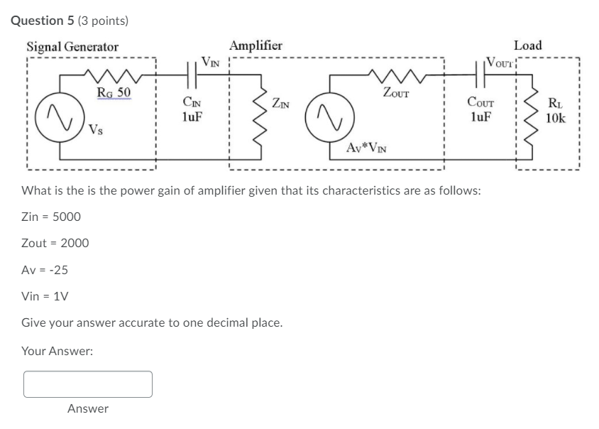 Solved Question 5 (3 points) Signal Generator Amplifier VIN | Chegg.com
