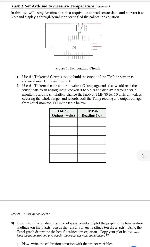 Solved Task 1: Set Arduino to measure Temperature (40 marks) | Chegg.com