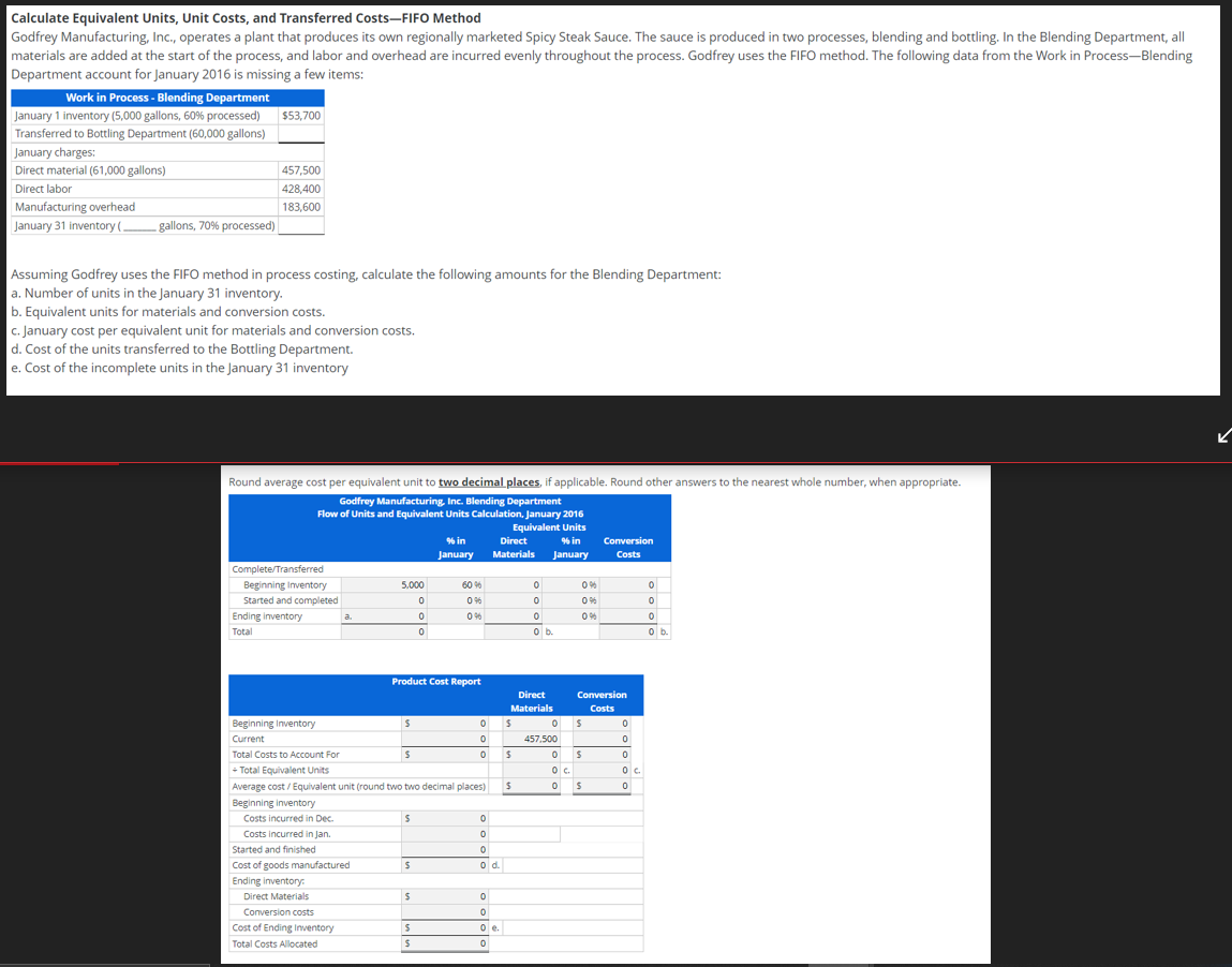 Solved Calculate Equivalent Units, Unit Costs, and | Chegg.com