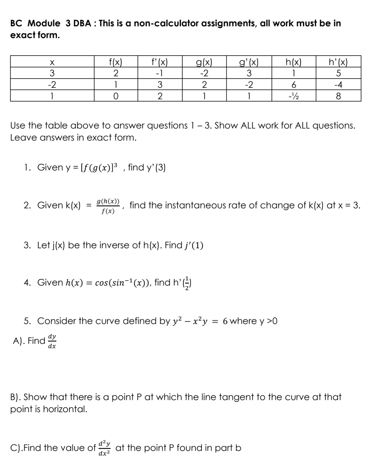 Solved BC Module 3 DBA : This is a non-calculator | Chegg.com