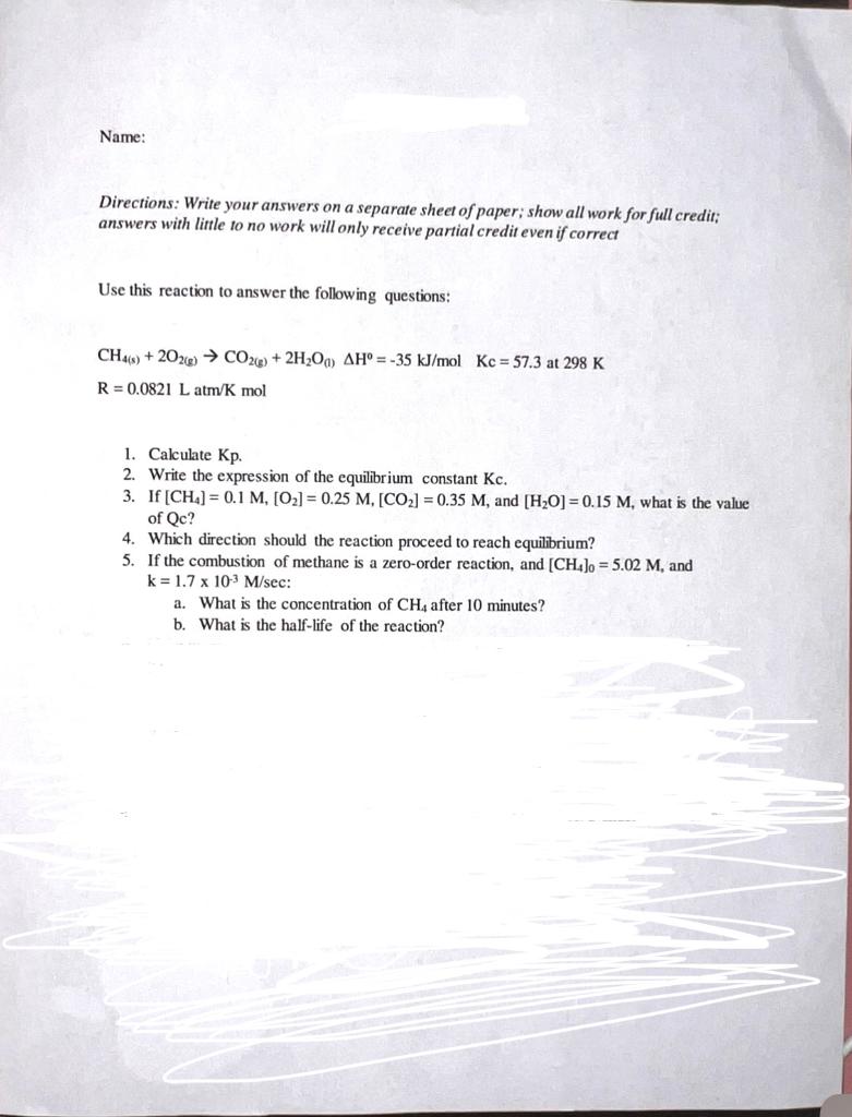 Solved Directions: Write your answers on a separate sheet of | Chegg.com