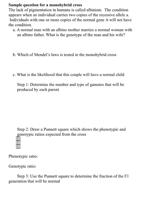 Solved Sample question for a monohybrid cross The lack of | Chegg.com