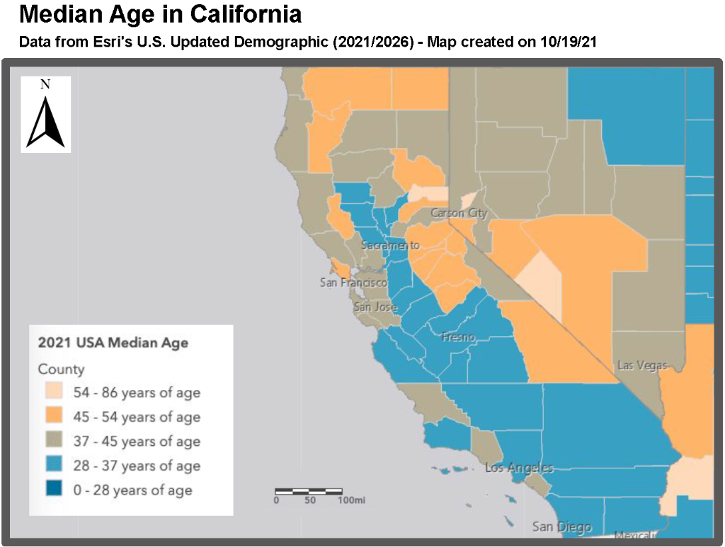 Solved Median Age in California Data from Esri's U.S. | Chegg.com