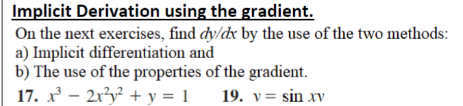 Solved Implicit Derivation using the gradient. On the next | Chegg.com