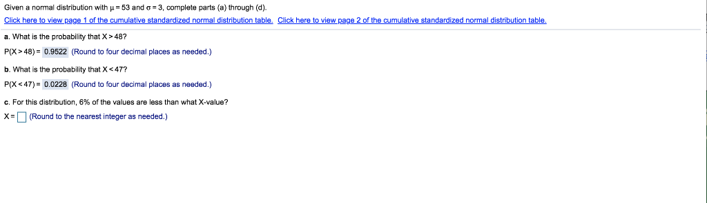 Solved Given a normal distribution with -53 and ơ-3. | Chegg.com