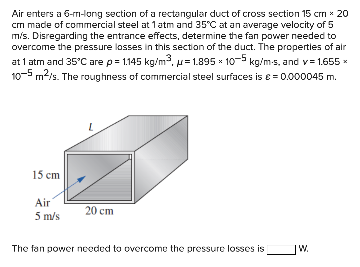 Solved Air enters a 6-m-long section of a rectangular duct | Chegg.com
