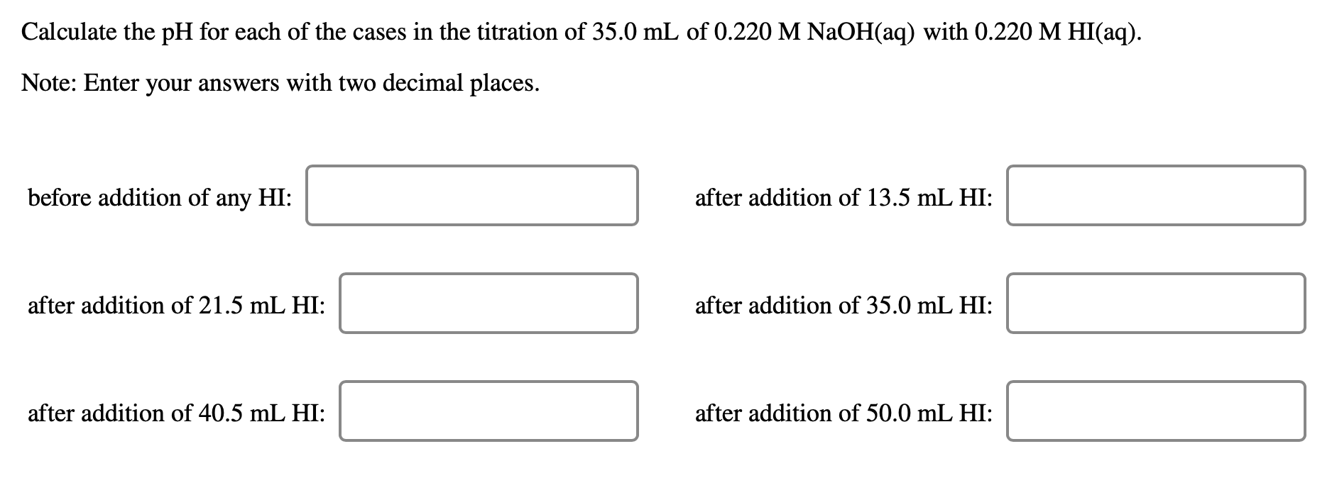 Solved Calculate the pH for each of the cases in the | Chegg.com