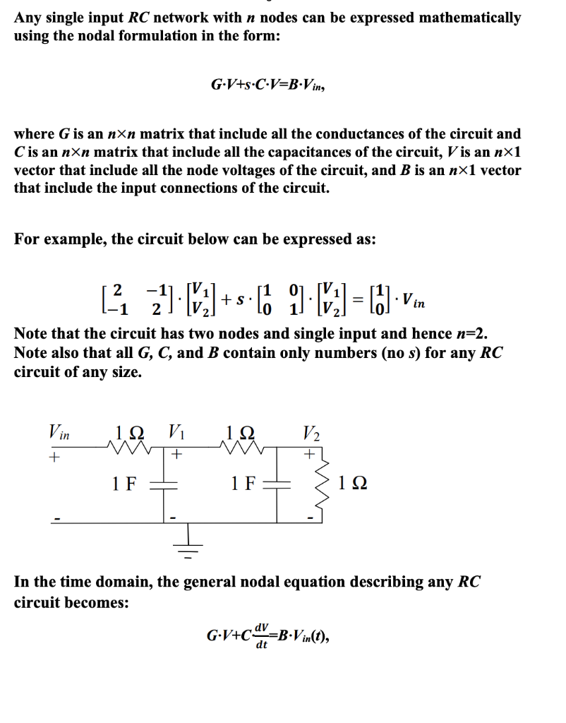 Solved Any single input RC network with n nodes can be | Chegg.com