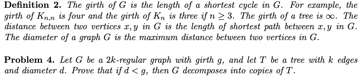 Solved Definition 2. The girth of G is the length of a | Chegg.com