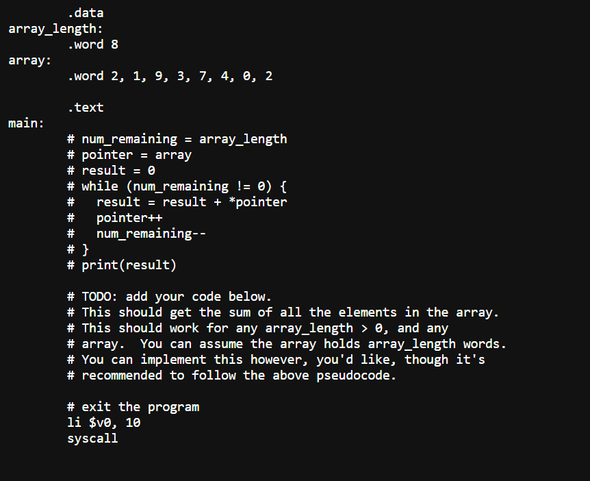 Solved data ay_length: .word 8 ay: .word 2, 1, 9, 3, 7, 4, | Chegg.com