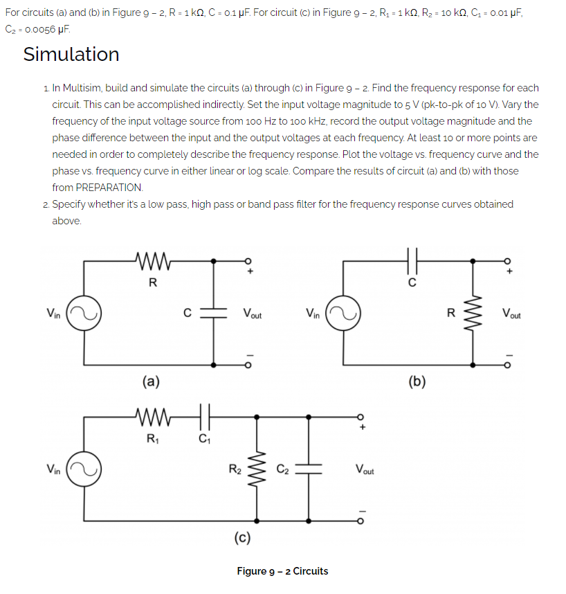 Solved For circuits (a) and (b) in Figure 9-2, R = 1k2, C = | Chegg.com