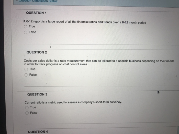 Solved uestion Completion Status: QUESTION 1 A 6-12 report | Chegg.com