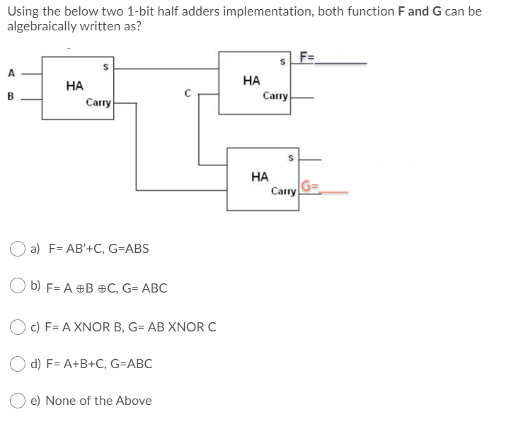 Solved Using the below two 1-bit half adders implementation, | Chegg.com