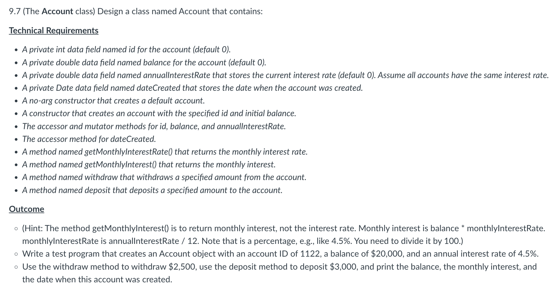 Solved 9.7 (The Account class) Design a class named Account | Chegg.com