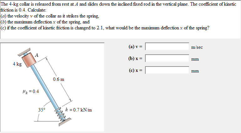 Solved The 4-kg collar is released from rest at \( ﻿A \) | Chegg.com