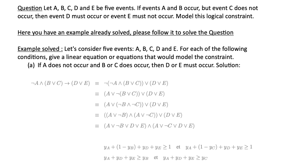Solved Question Let A,B,C,D and E be five events. If events | Chegg.com