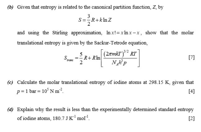 Solved (6) Given that entropy is related to the canonical | Chegg.com