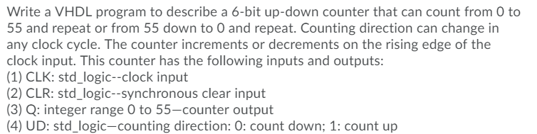 Solved Write a VHDL program to describe a 6-bit up-down | Chegg.com