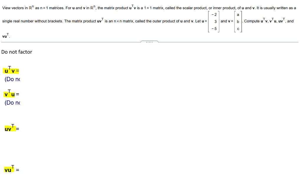 Solved View vectors in R" as nx 1 matrices. For u and in R", | Chegg.com