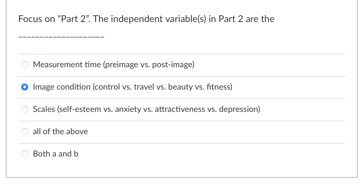 Solved Focus on “Part 2". The independent variable(s) in | Chegg.com