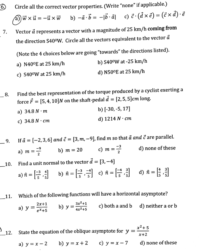 Solved Circle all the correct vector properties. (Write | Chegg.com