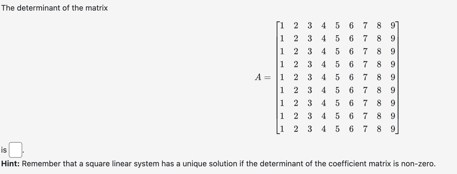 Solved The determinant of the matrix | Chegg.com