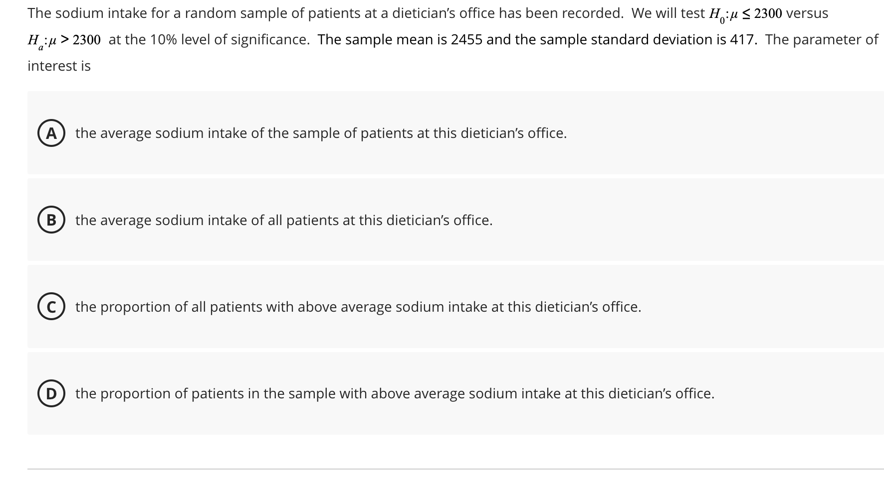 Solved The sodium intake for a random sample of patients at | Chegg.com