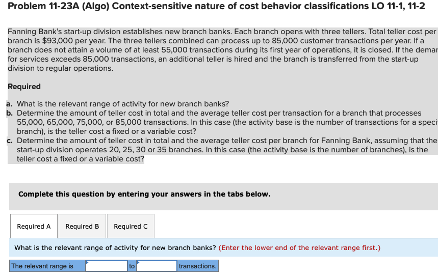 Solved Problem 11-23A (Algo) Context-sensitive nature of | Chegg.com