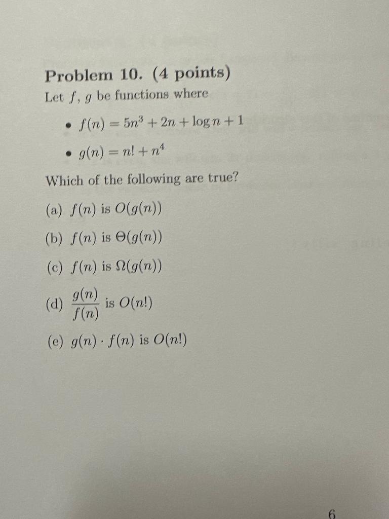 Solved Problem 10. (4 points) Let f,g be functions where - | Chegg.com